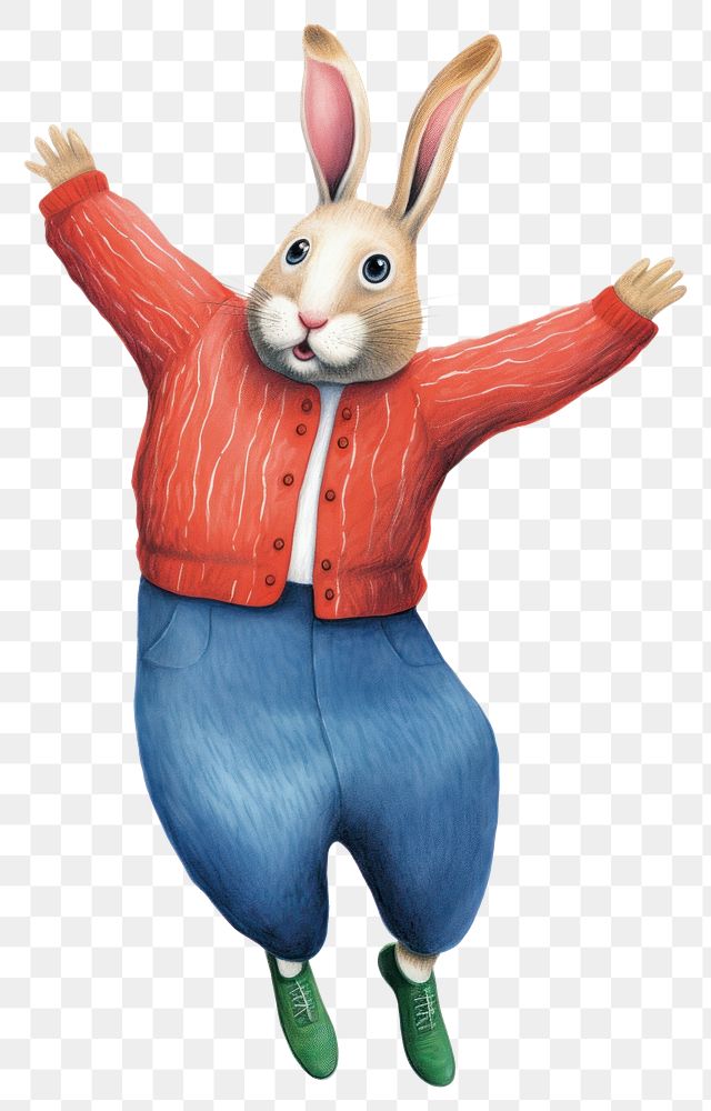 PNG Rabbit wearing pants jumping | Premium PNG - rawpixel