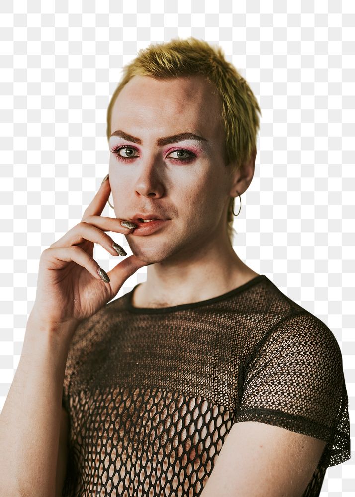 Thoughtful non-binary person png, in a striped | Free PNG - rawpixel