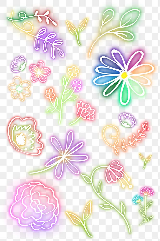 Png neon flower and leaf | Free PNG - rawpixel