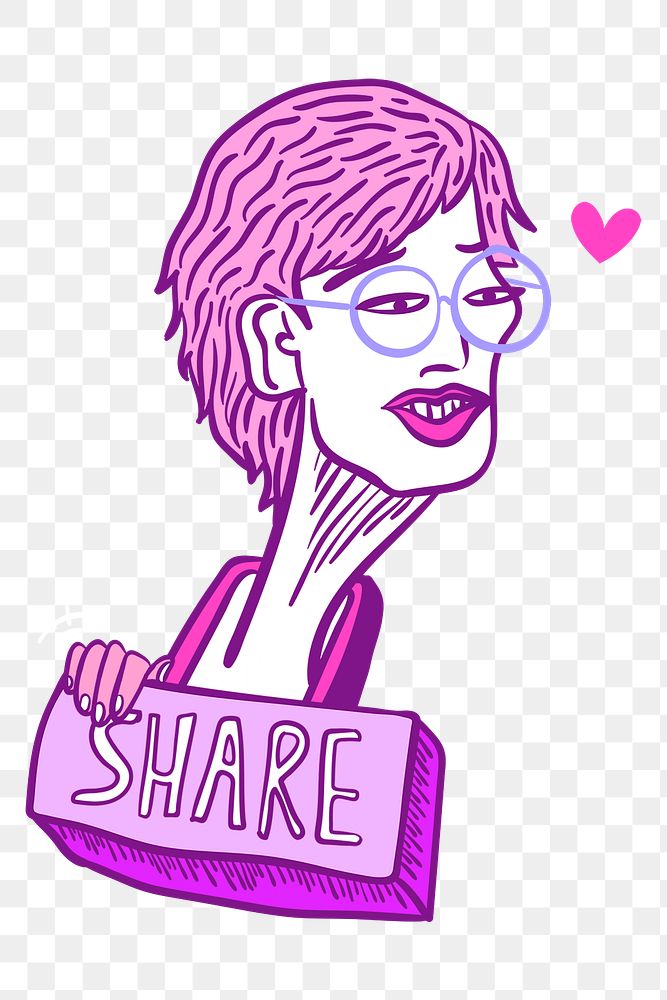 Share png sticker button with cartoon | Free PNG Sticker - rawpixel