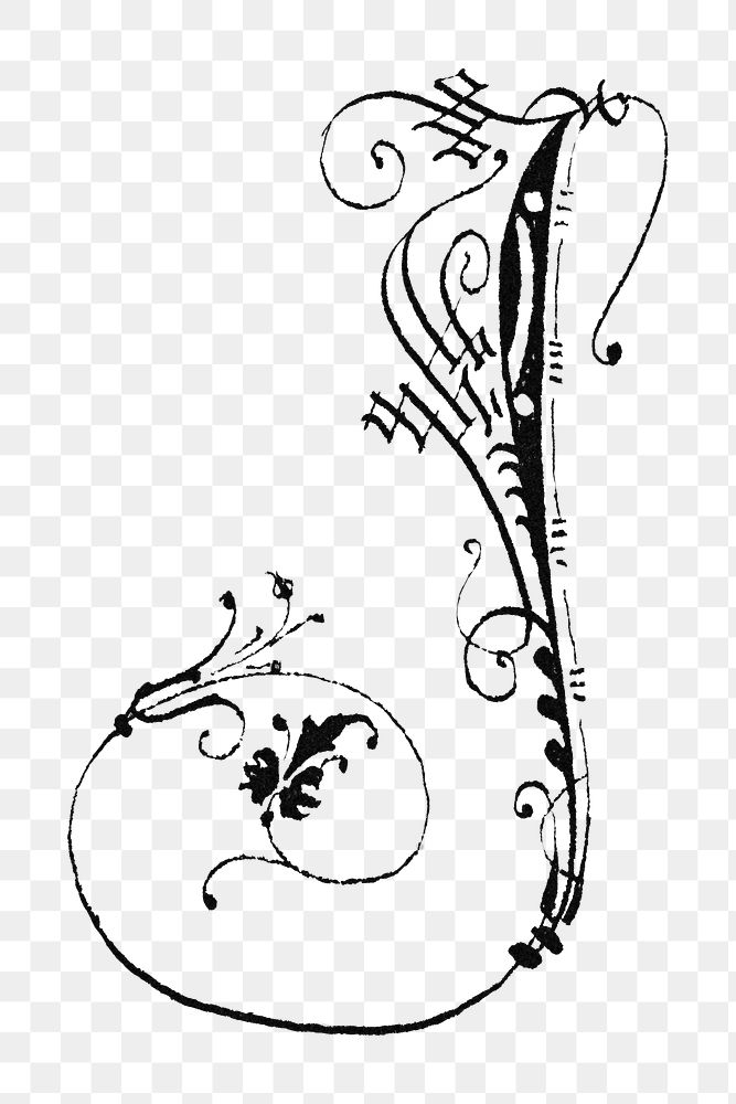 Png J filigree script alphabet | Free PNG Sticker - rawpixel