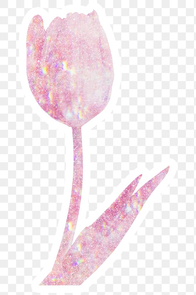 Pink holographic tulip sticker white | Premium PNG Sticker - rawpixel