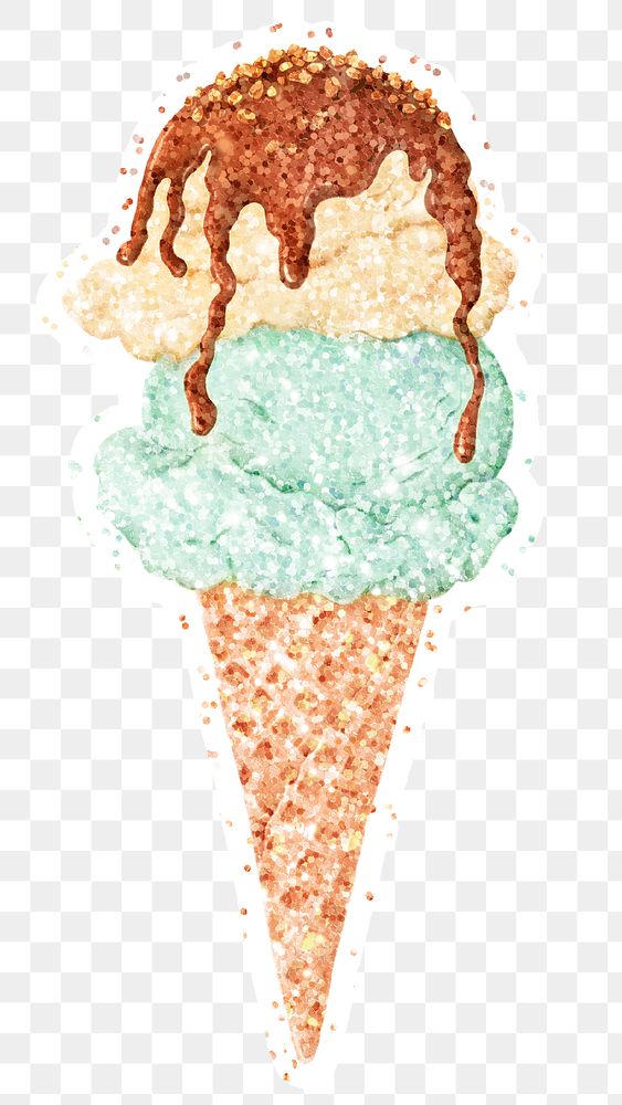 Glittery ice cream scoops in a cone | Premium PNG Sticker - rawpixel