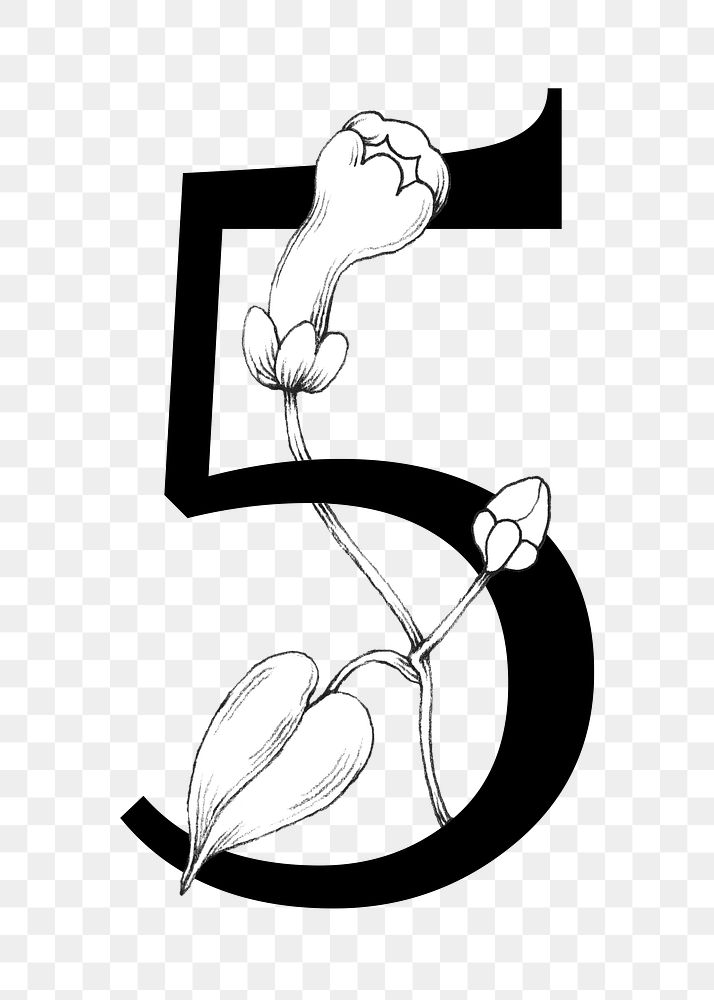 Png number 5 font floral | Free PNG Sticker - rawpixel