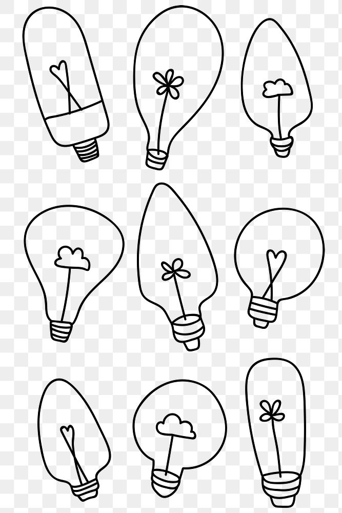 Png doodle light bulb set | Free PNG - rawpixel