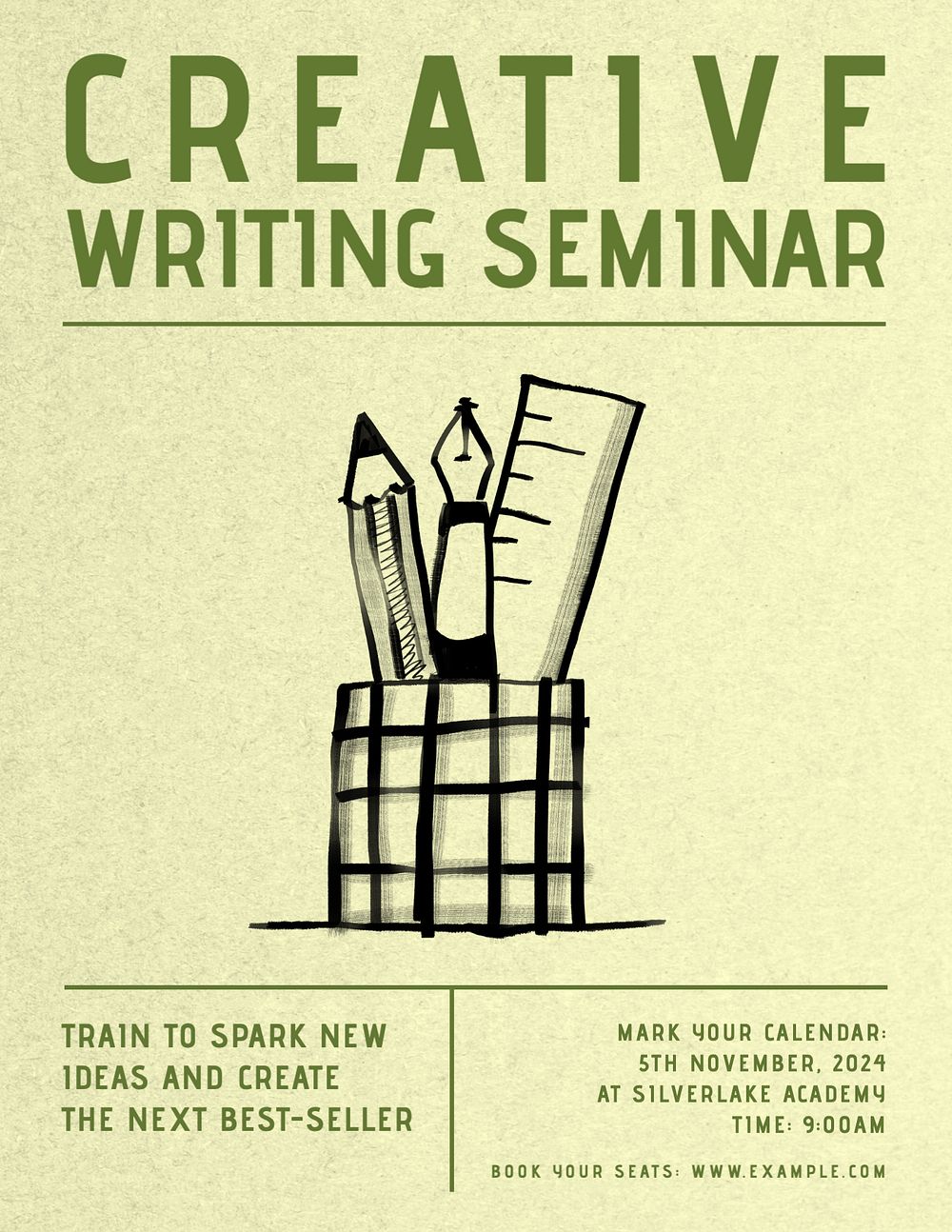 Creative writing seminar flyer template, | Premium Editable Template ...