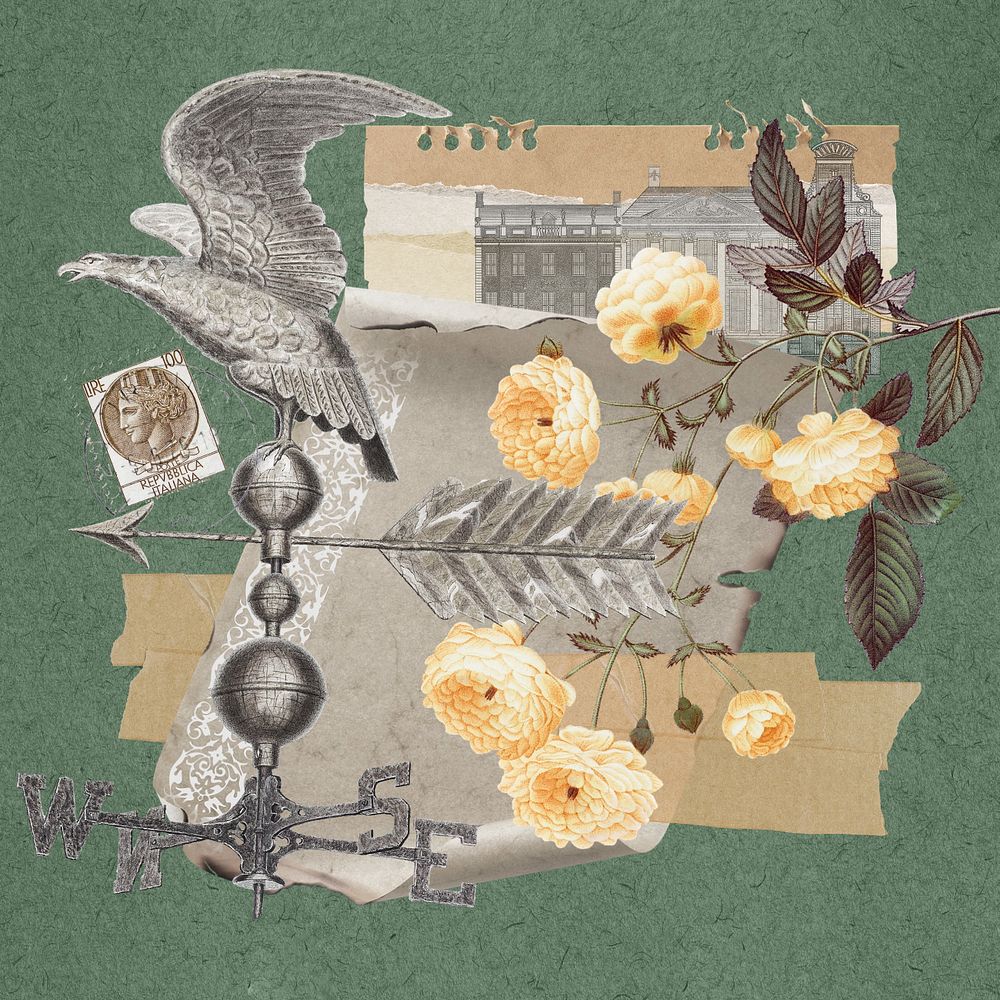 Vintage weather vane, flower collage, | Free Editable Design - rawpixel