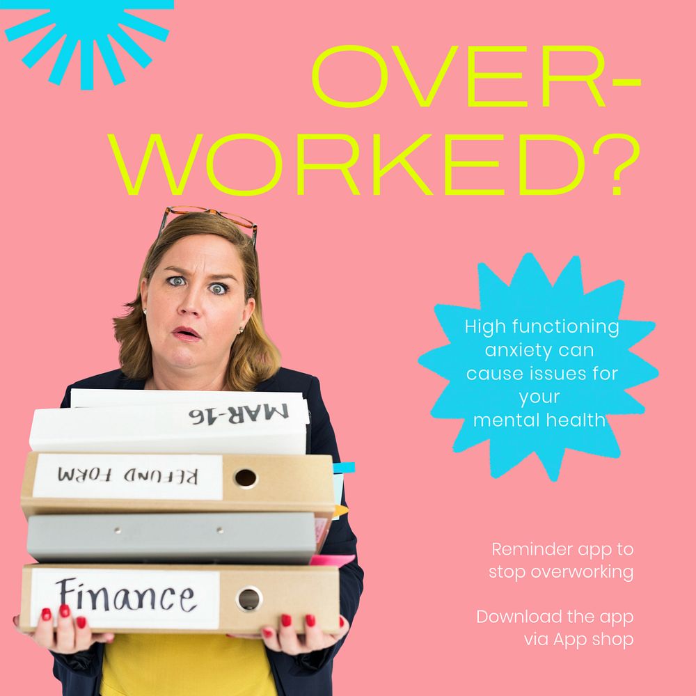 Overworking app ad Instagram post | Free Editable Template - rawpixel