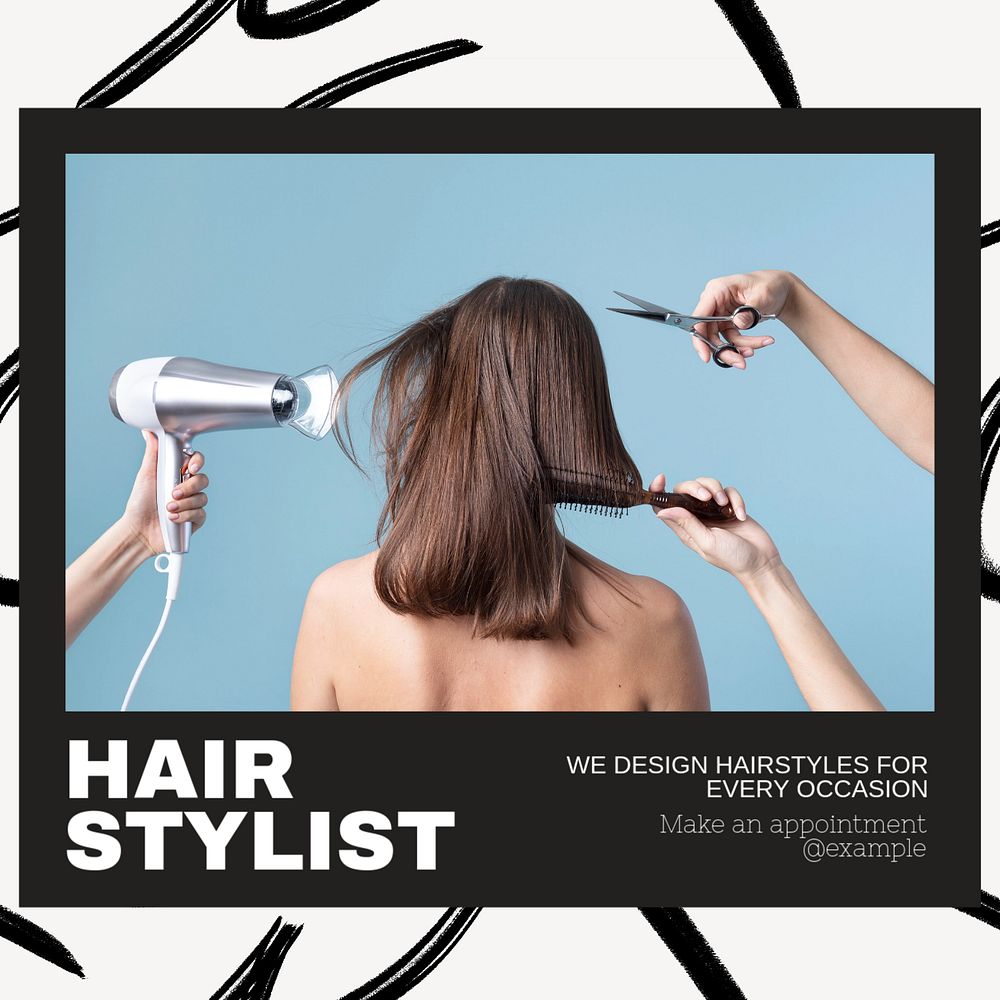Hair stylist Instagram post template, | Premium Editable Template ...