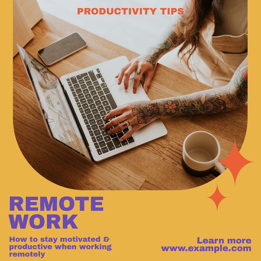 Remote work Instagram post template, | Premium Editable Template - rawpixel