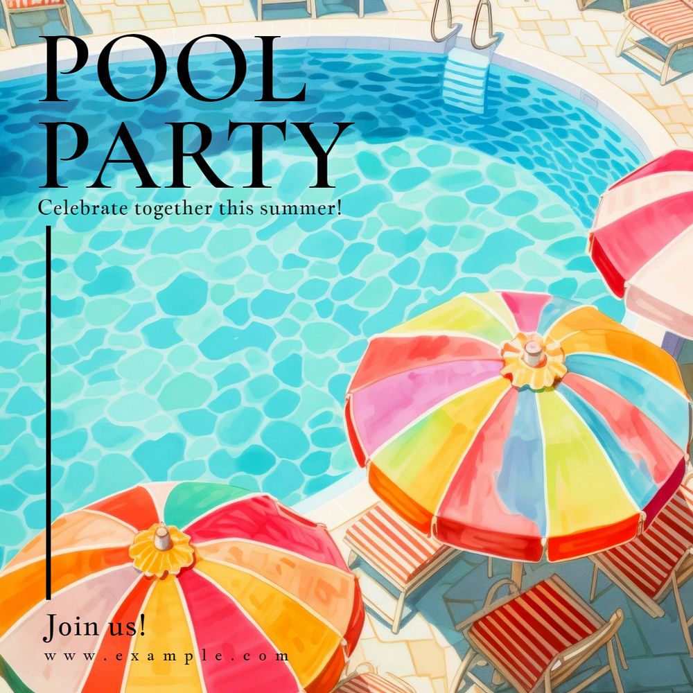 Pool party Facebook post template | Premium Editable Template - rawpixel