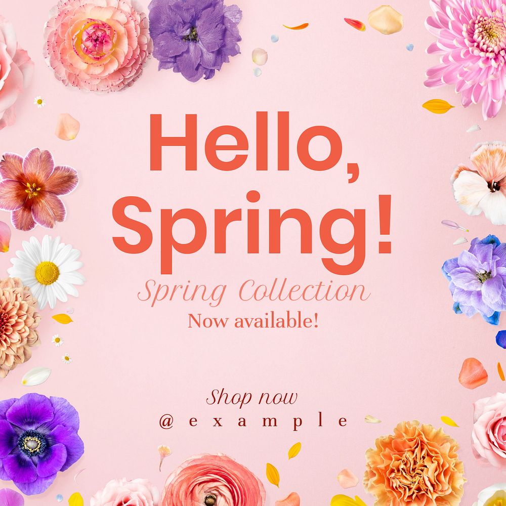 Hello spring Instagram post template, | Premium Editable Template ...