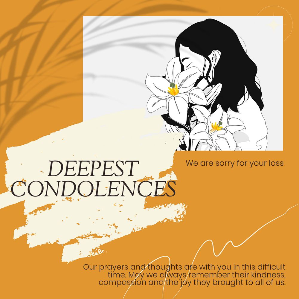 Deepest condolences Instagram post template, | Premium Editable ...