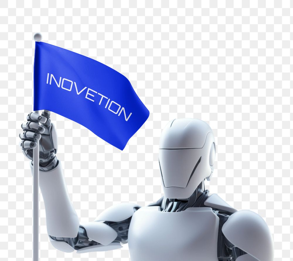 Robot holding flag png mockup, | Premium - rawpixel
