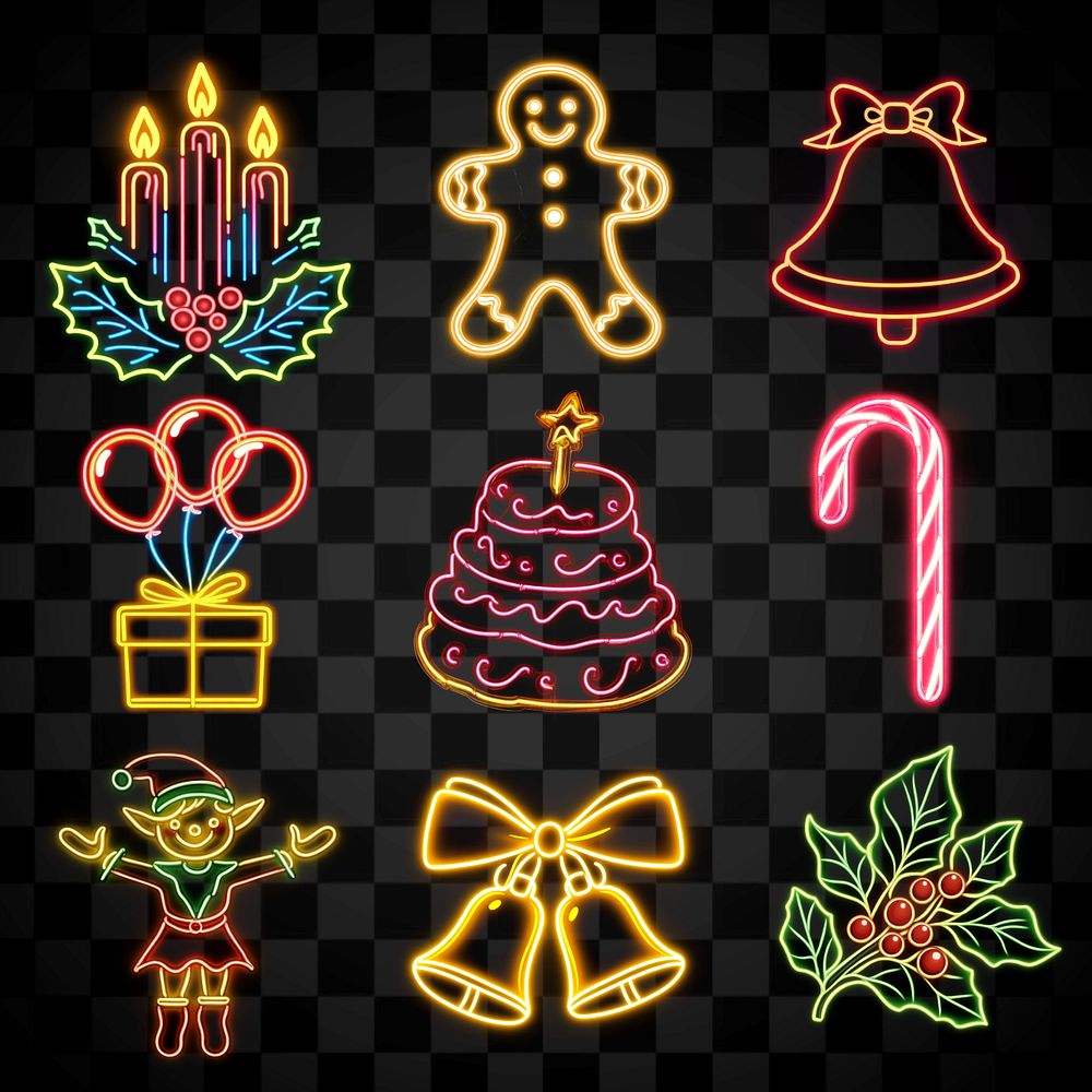 Christmas neon design element set, | Premium Editable Design - rawpixel