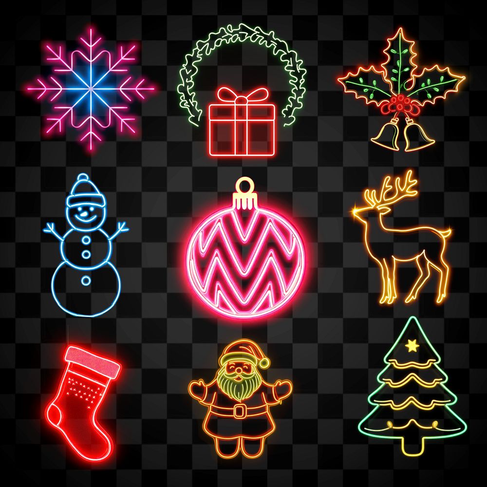 Christmas neon design element set, | Premium Editable Design - rawpixel