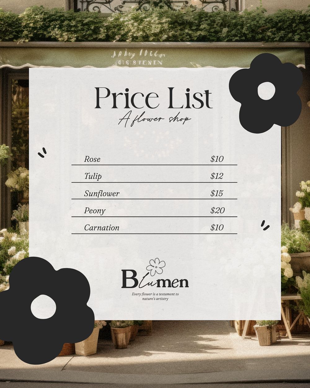 Flower price list Instagram post | Free Editable Template - rawpixel