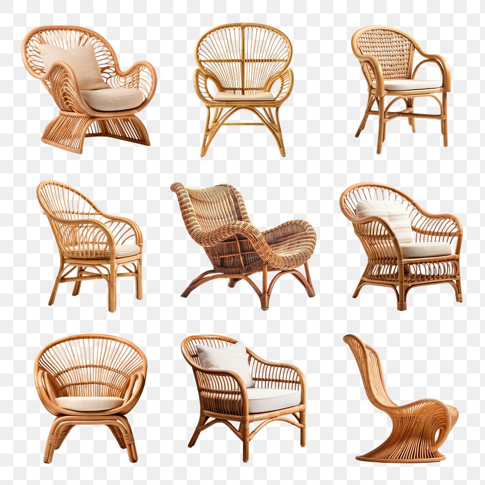 Rattan chair png element set, | Premium PNG - rawpixel