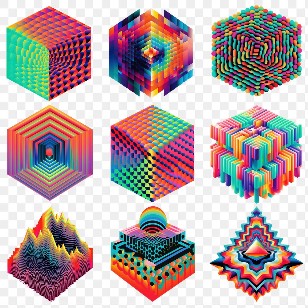 PNG abstract psychedelic cubic shape | Premium PNG - rawpixel