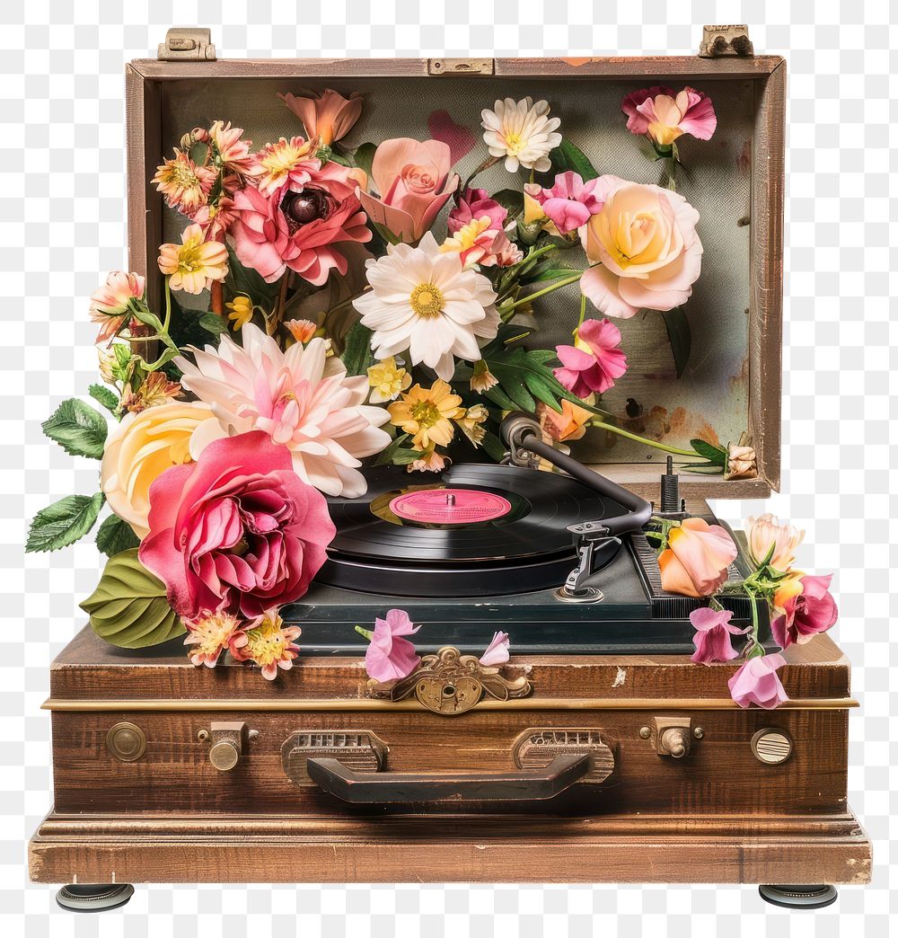 PNG Vintage floral record player | Free PNG - rawpixel