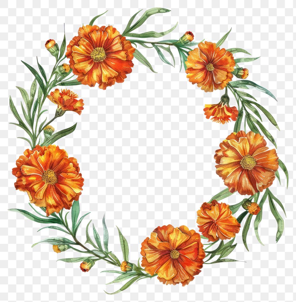 PNG Marigold frame art embroidery | Free PNG - rawpixel