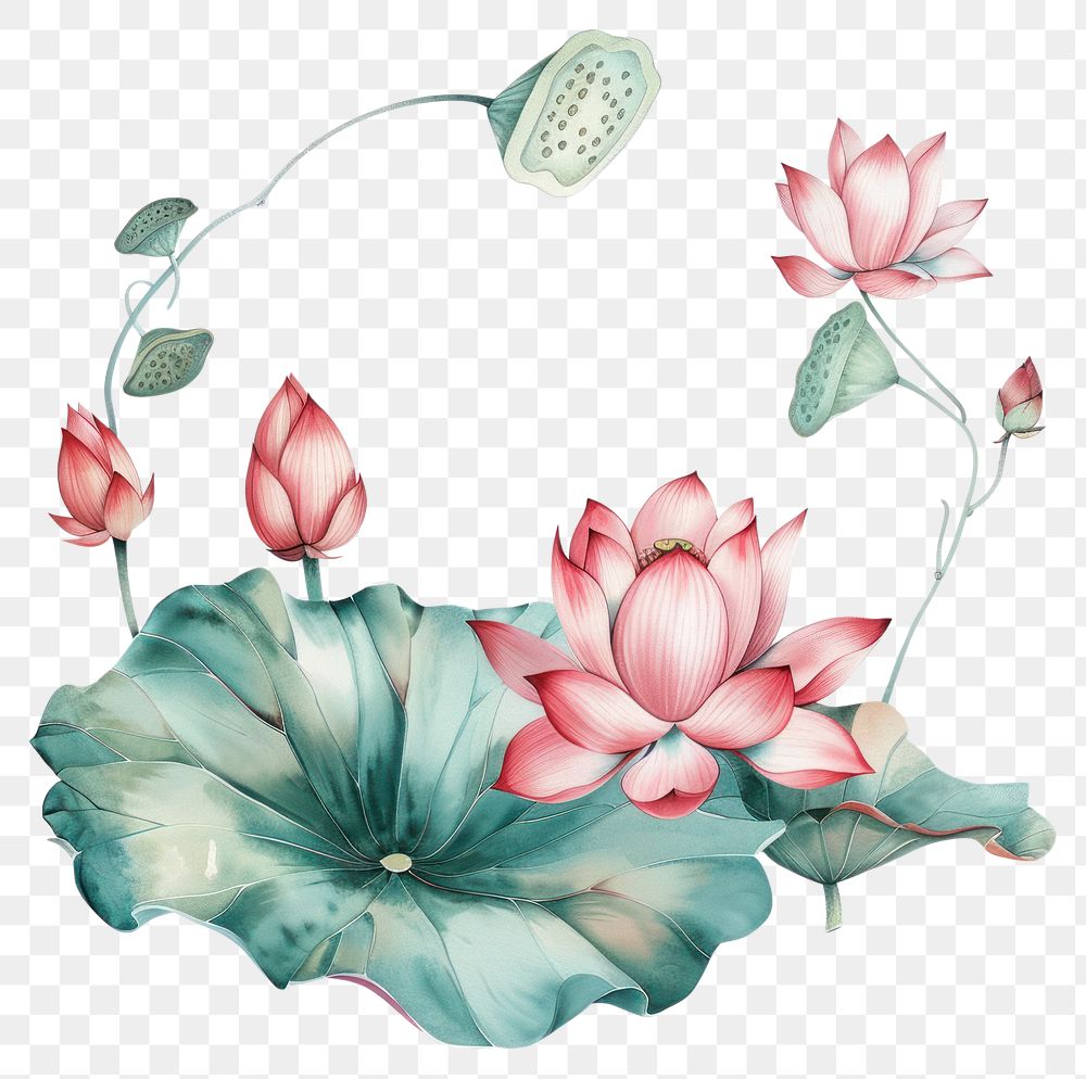 PNG Lotus frame art painting | Free PNG - rawpixel
