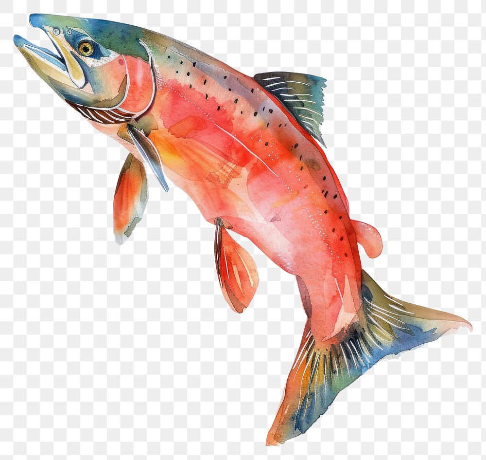 PNG Colorful watercolor salmon illustration | Free PNG - rawpixel