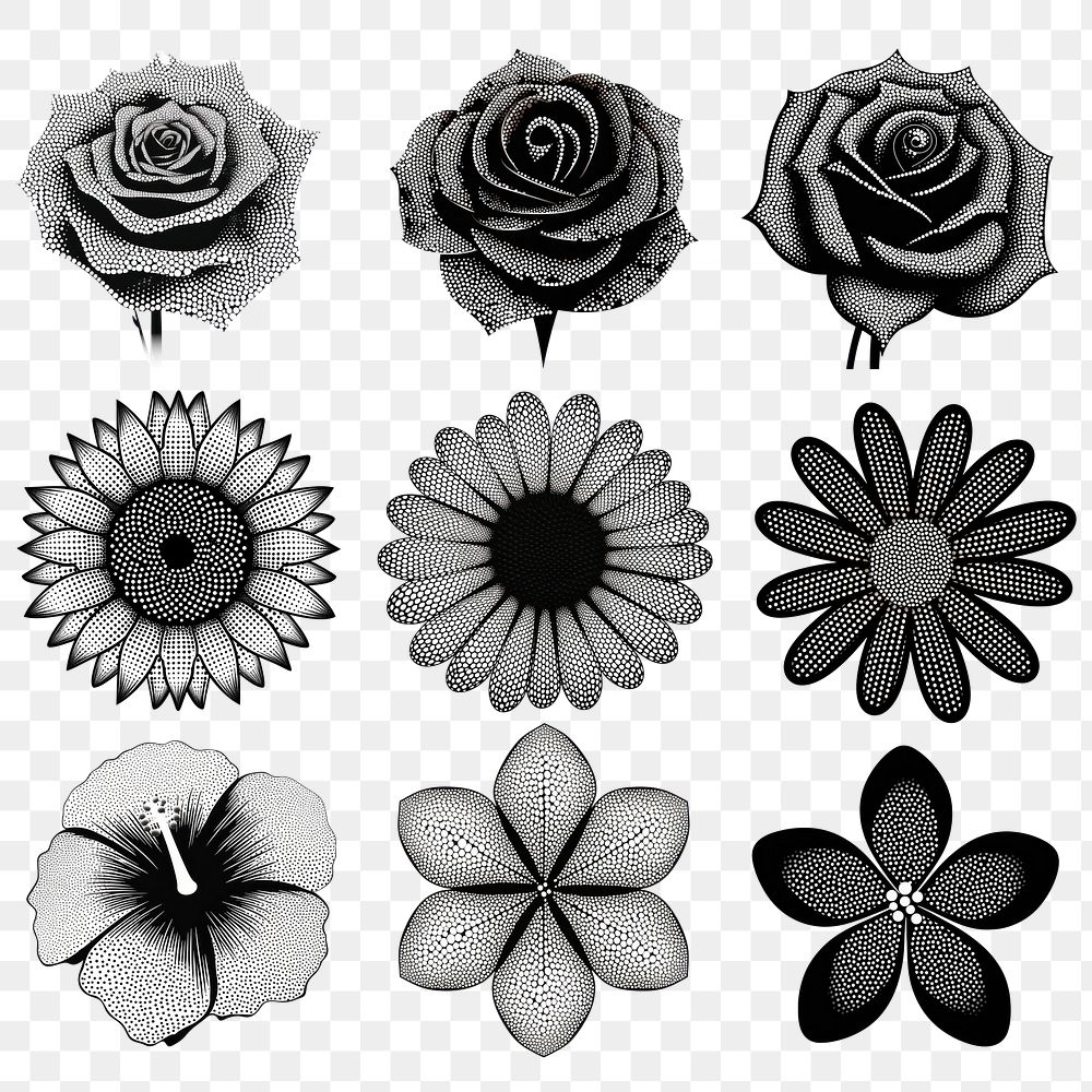 PNG pointillism flower black white | Free PNG - rawpixel