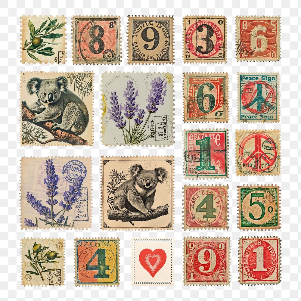 PNG vintage stamp set, transparent | Premium PNG - rawpixel