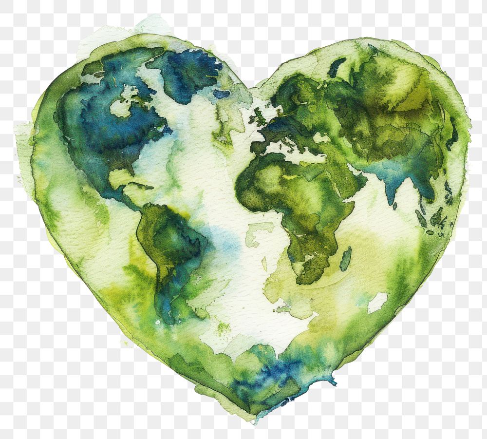 Heart-shaped watercolor world map | Free PNG - rawpixel