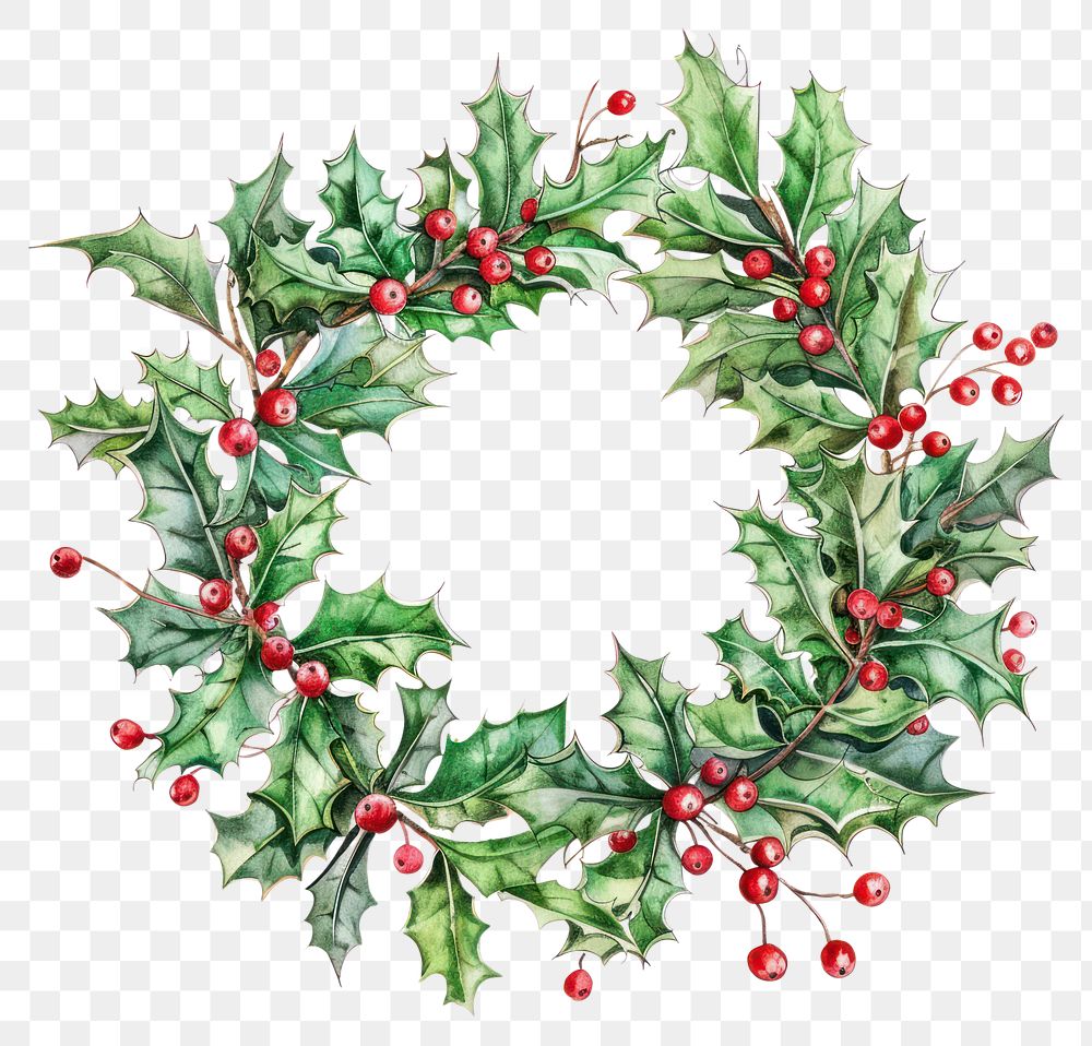 PNG Festive holly wreath illustration | Free PNG - rawpixel