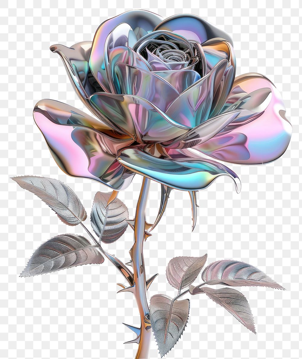 Iridescent metallic rose illustration | Free PNG - rawpixel