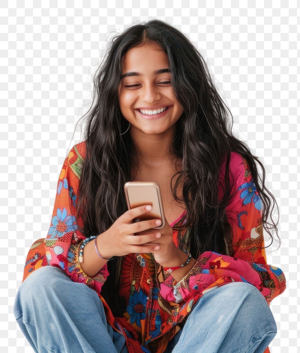 PNG Happy woman using smartphone | Premium PNG - rawpixel