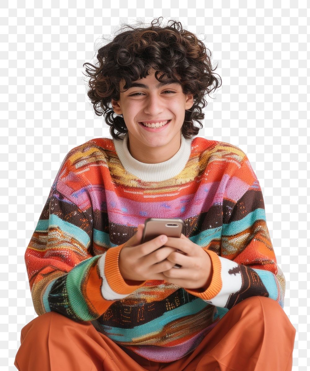 PNG Smiling person using smartphone | Free PNG - rawpixel