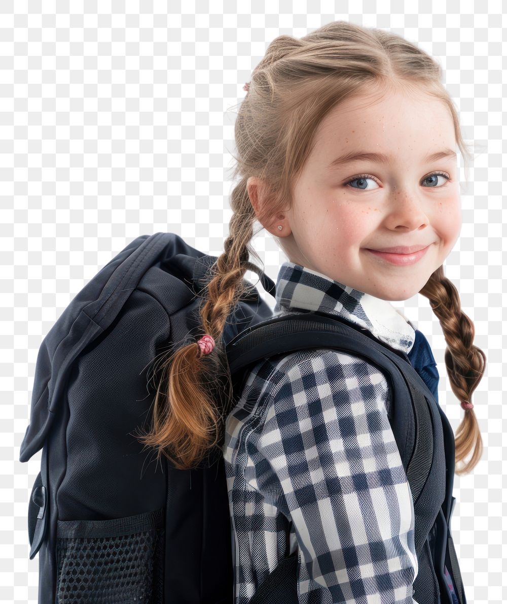 Smiling girl with school backpack | Free PNG - rawpixel