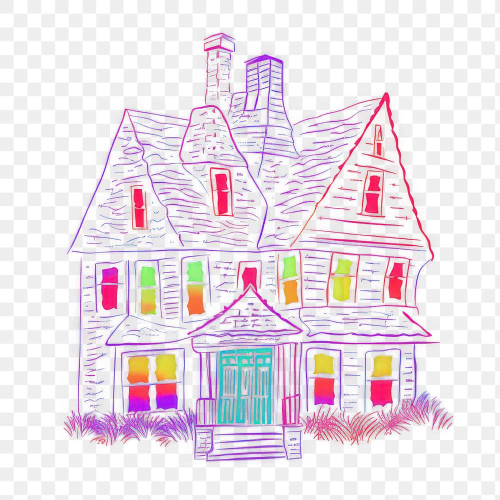 PNG Neon haunted house illustration | Free PNG - rawpixel