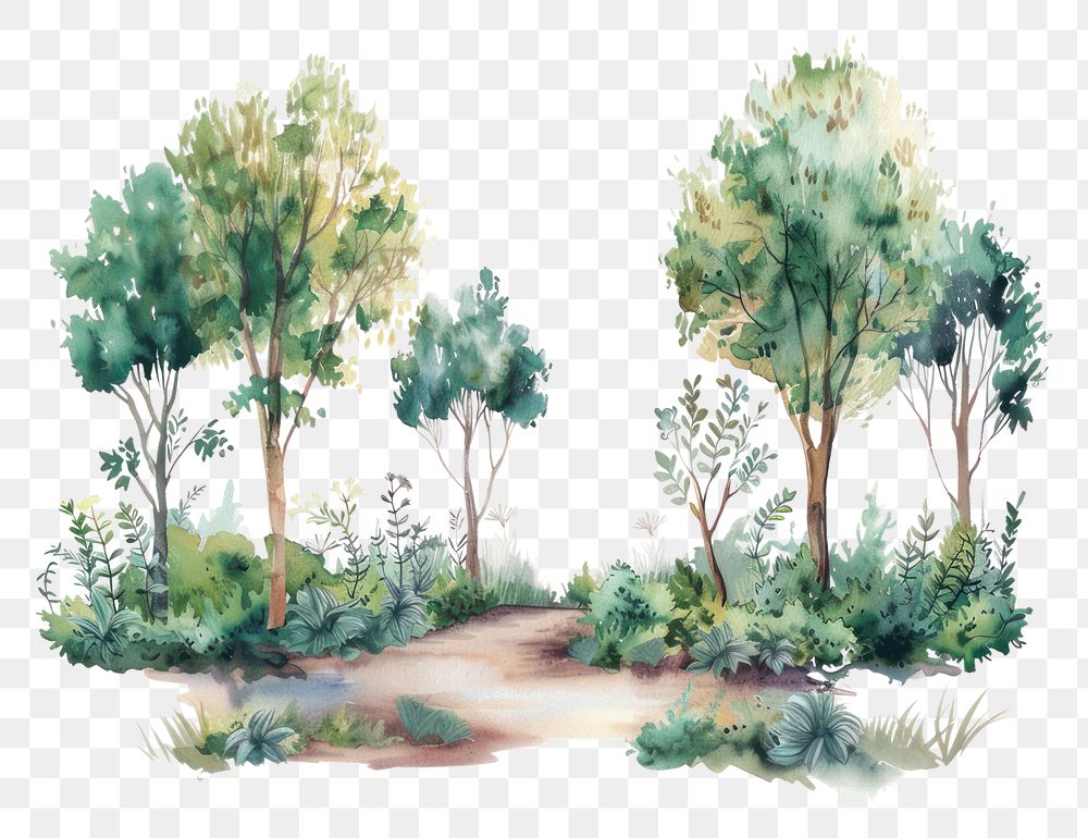 PNG Serene watercolor forest path | Free PNG - rawpixel