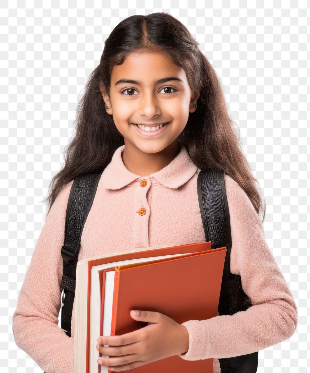 PNG Smiling girl holding school | Premium PNG - rawpixel