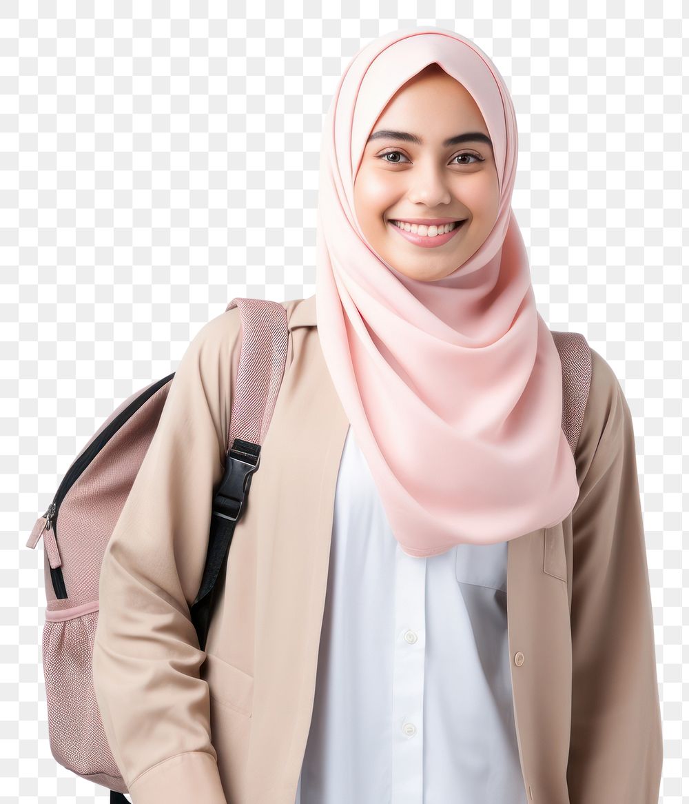 PNG Smiling hijabi student backpack | Premium PNG - rawpixel