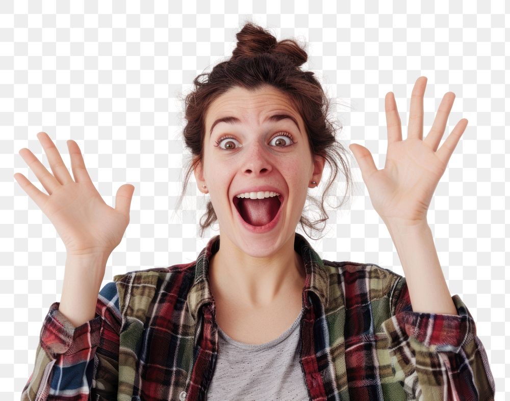 PNG Excited woman raised hands | Premium PNG - rawpixel