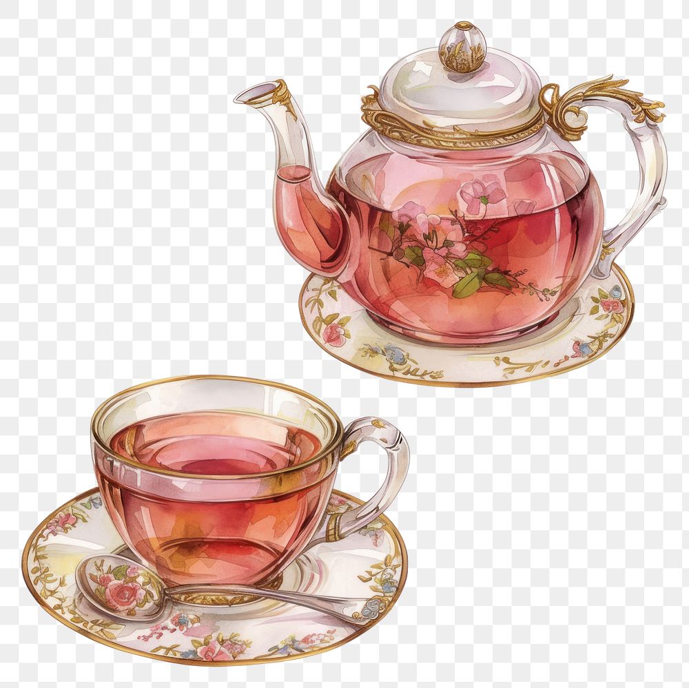 PNG Elegant floral tea set | Free PNG - rawpixel