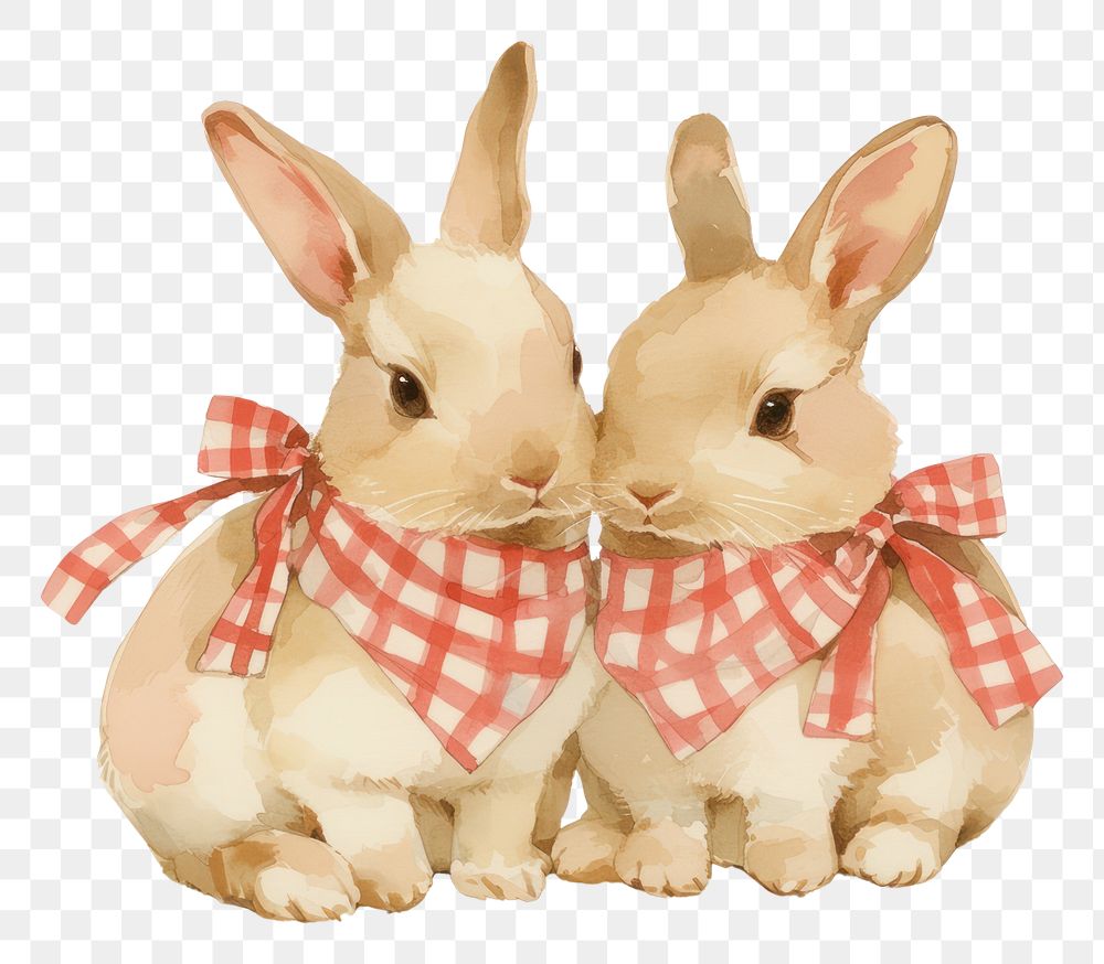 PNG Adorable bunnies checkered bows | Premium PNG - rawpixel