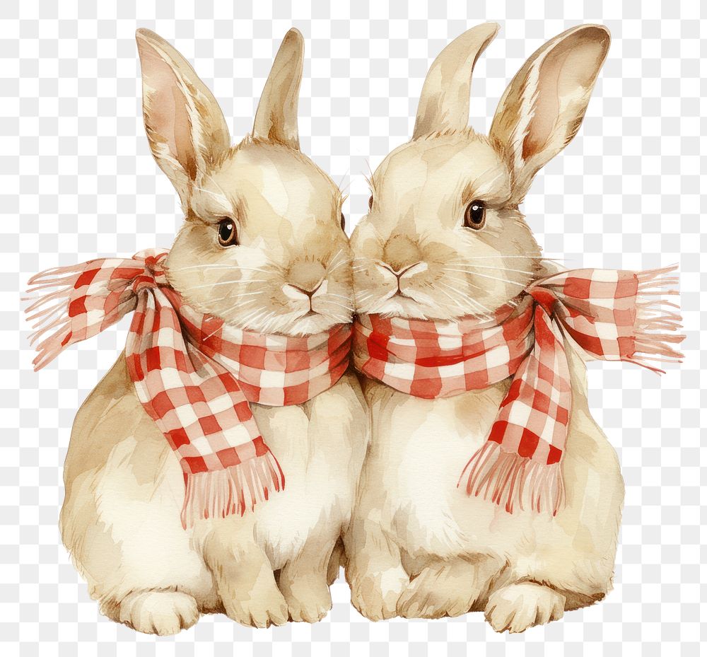 PNG Adorable rabbits wearing checkered | Free PNG - rawpixel