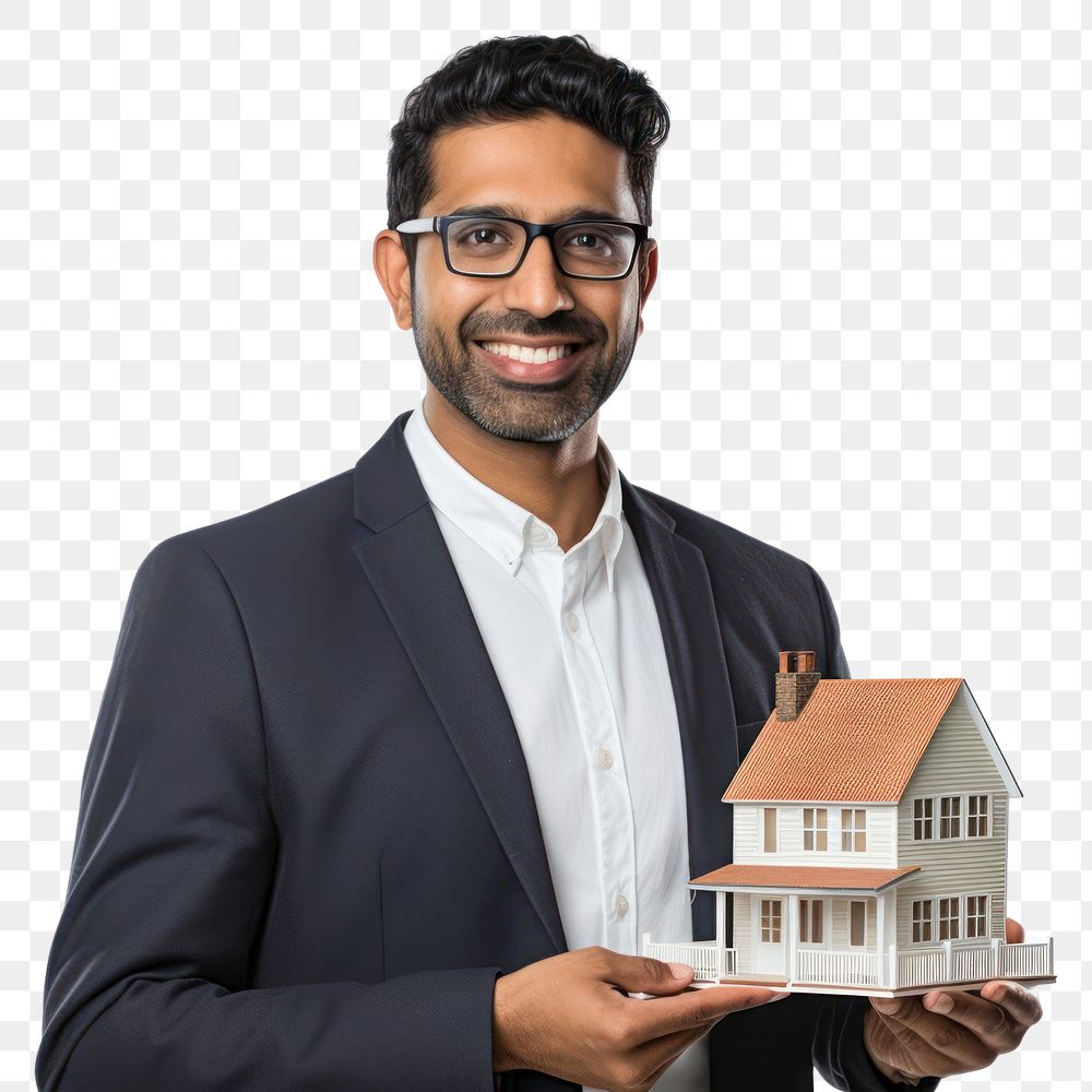 PNG Smiling realtor holding model | Premium PNG - rawpixel