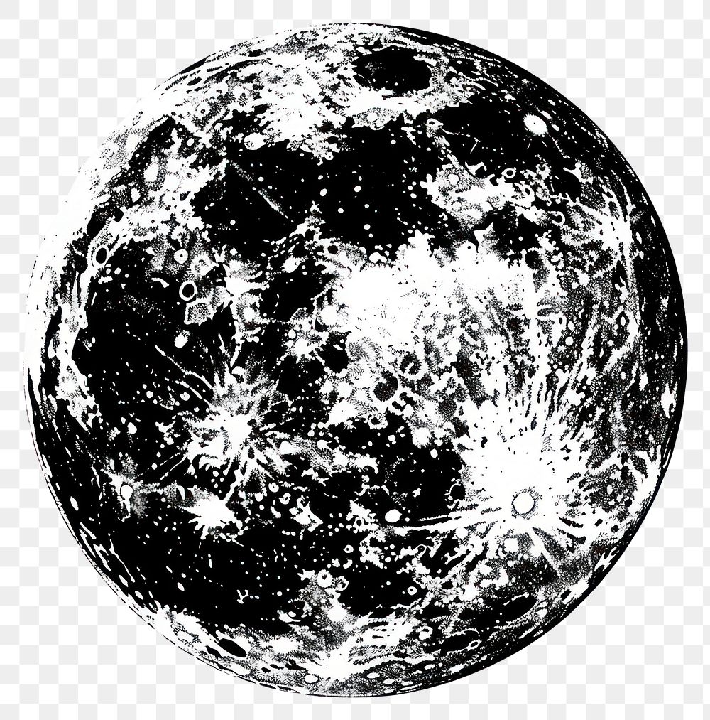 PNG Detailed black-and-white moon illustration | Premium PNG - rawpixel