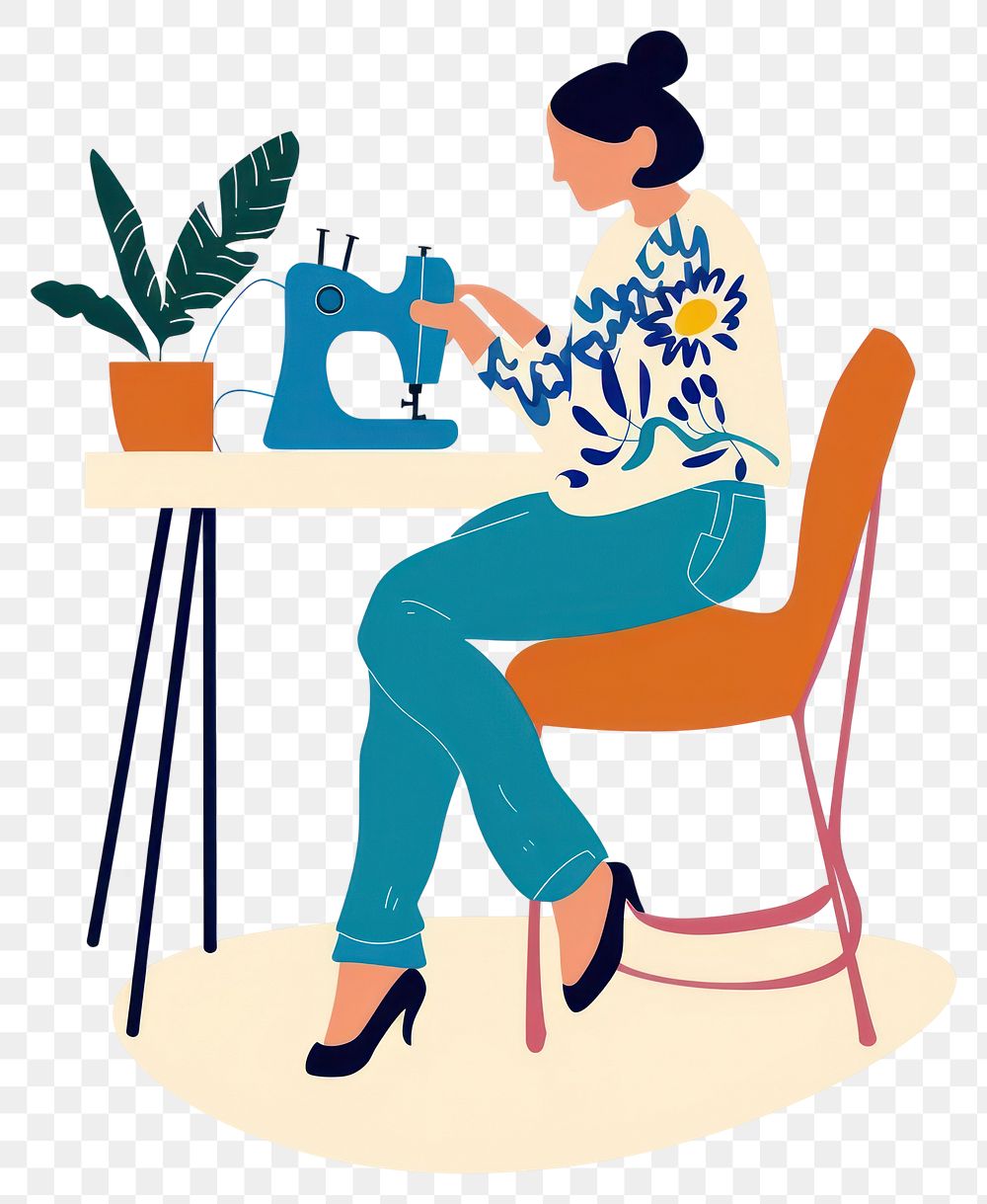PNG Woman sewing machine plant | Premium PNG - rawpixel
