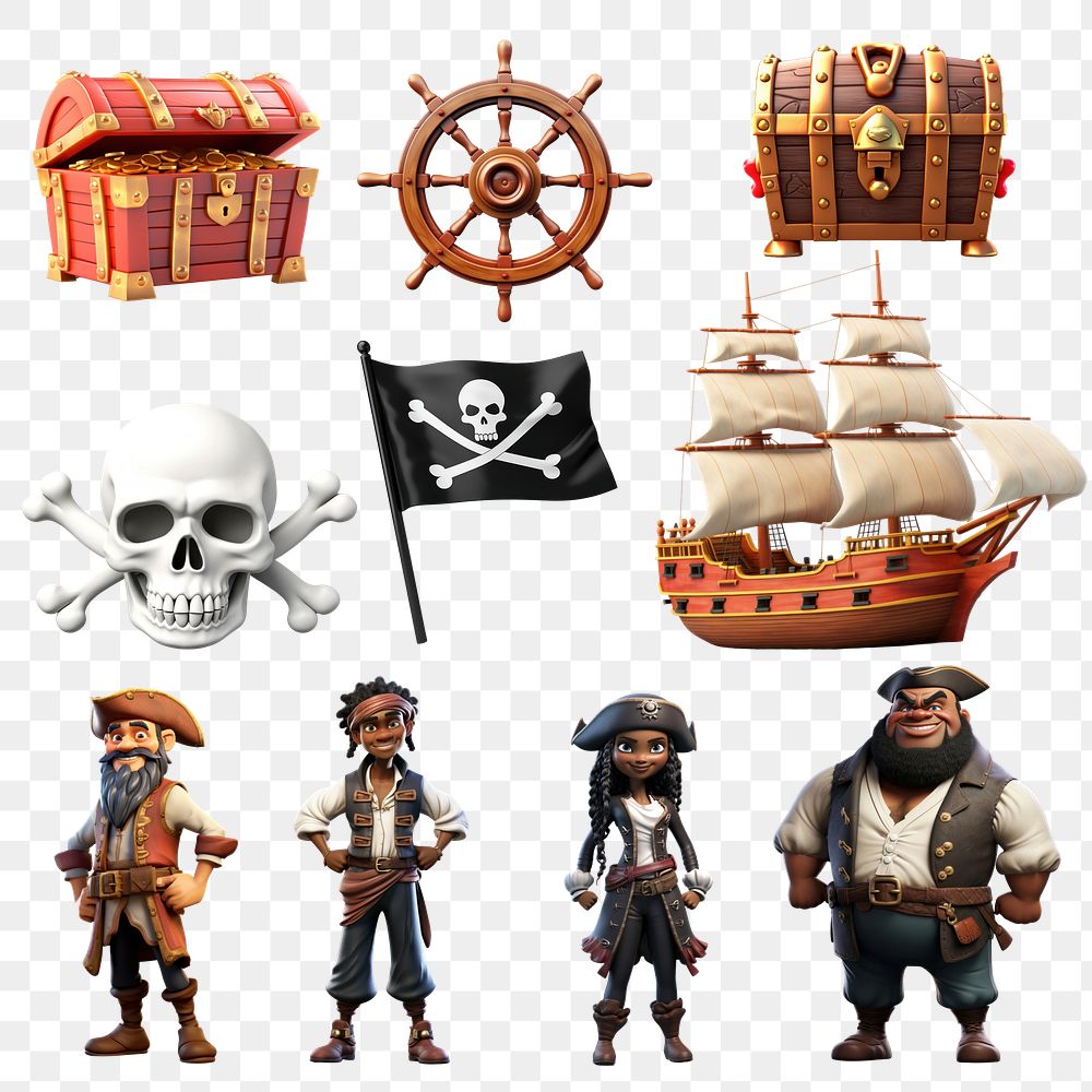 PNG 3D pirate element set | Free PNG - rawpixel
