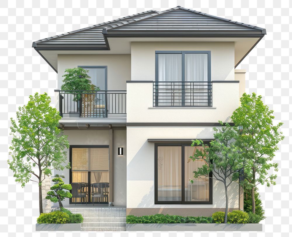 Modern two-story house exterior | Free PNG - rawpixel