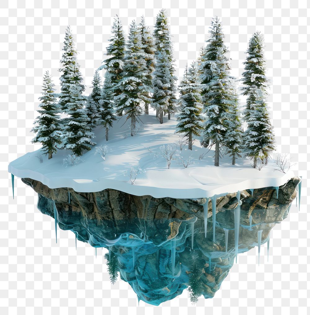 Floating snowy island with trees | Free PNG - rawpixel