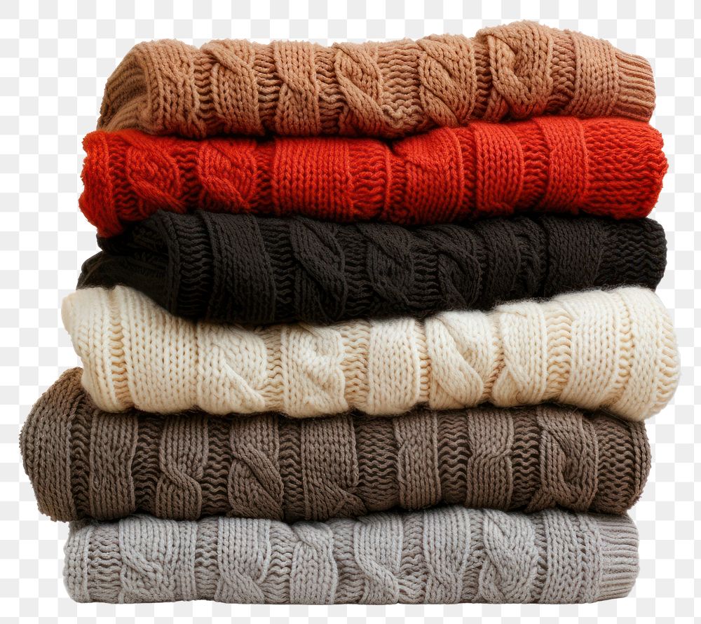 PNG Colorful stacked knitted sweaters | Free PNG - rawpixel